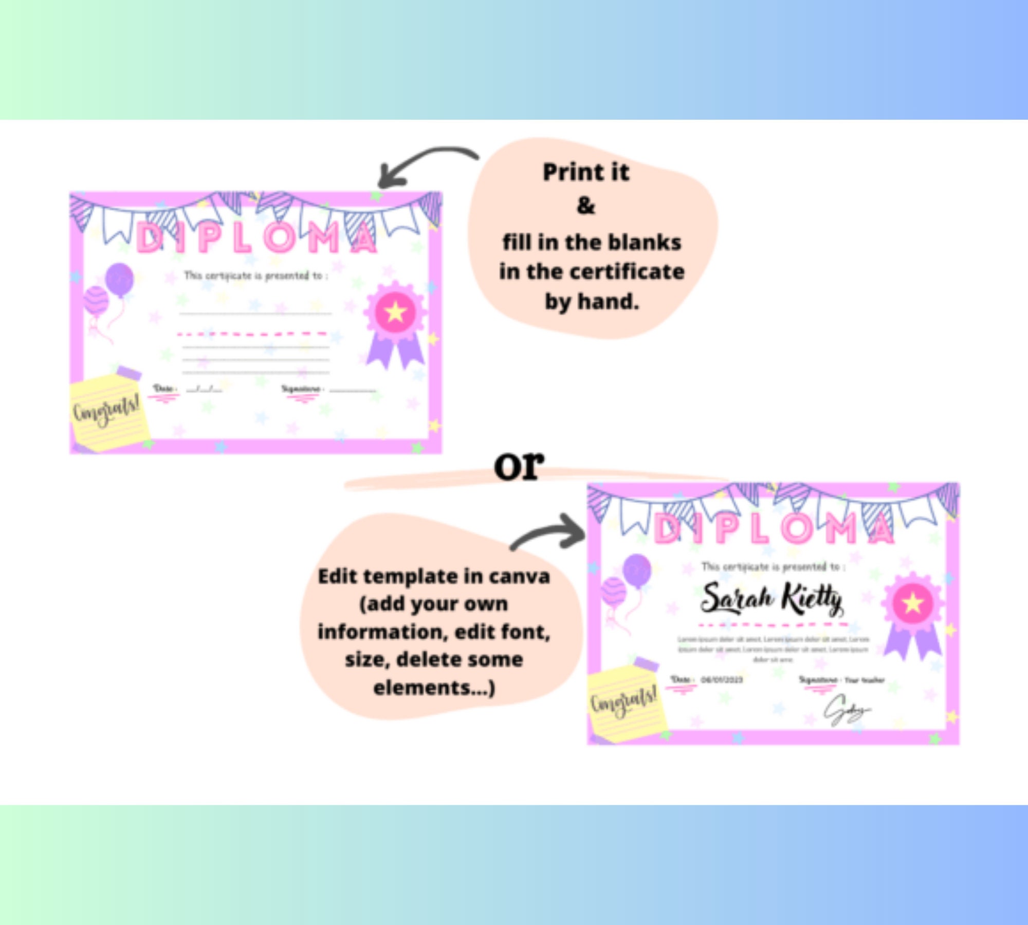 Printable Preschool Graduation Editable Diploma, Customizable Preschool ...