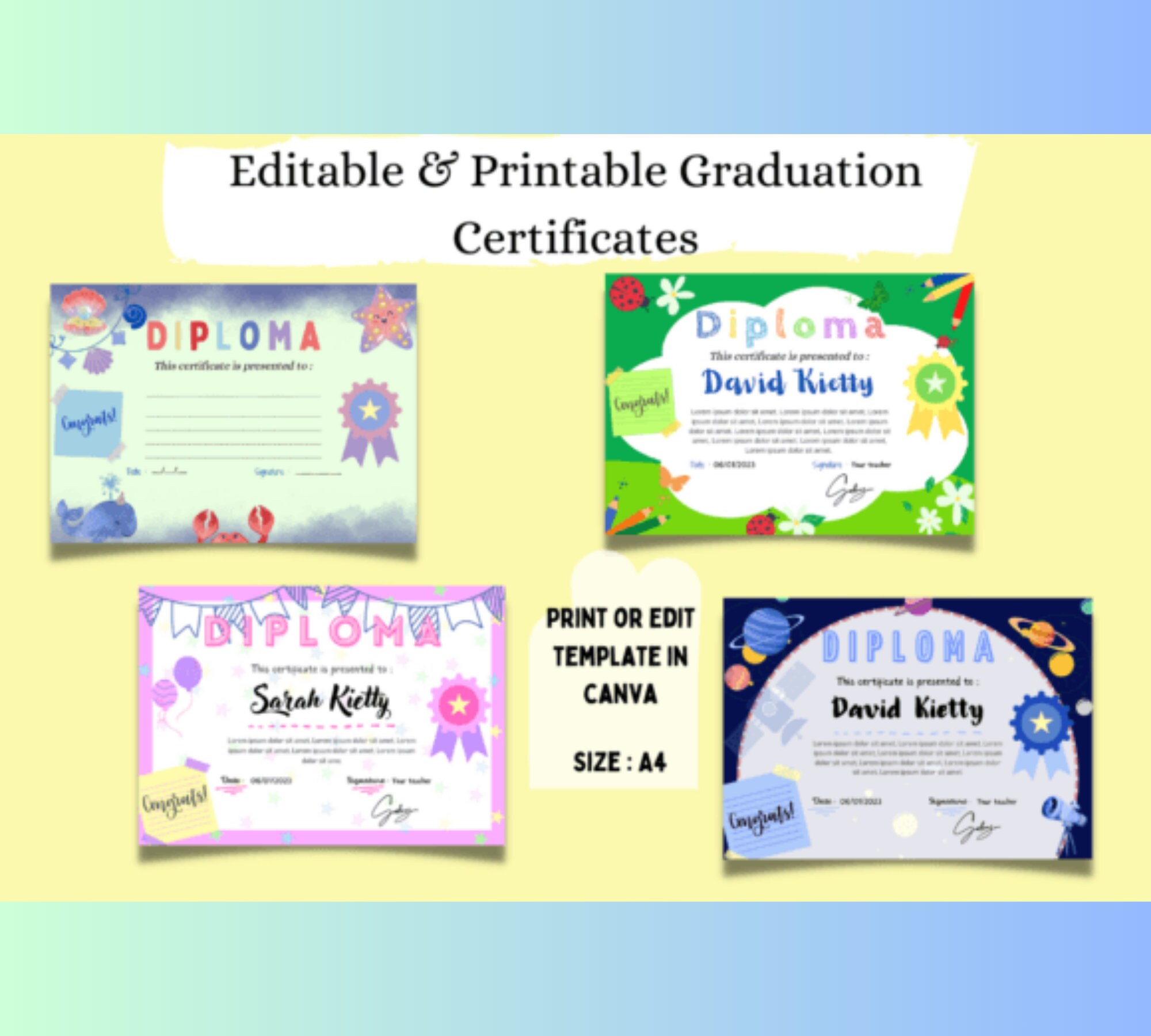 Printable Preschool Graduation Editable Diploma, Customizable Preschool ...