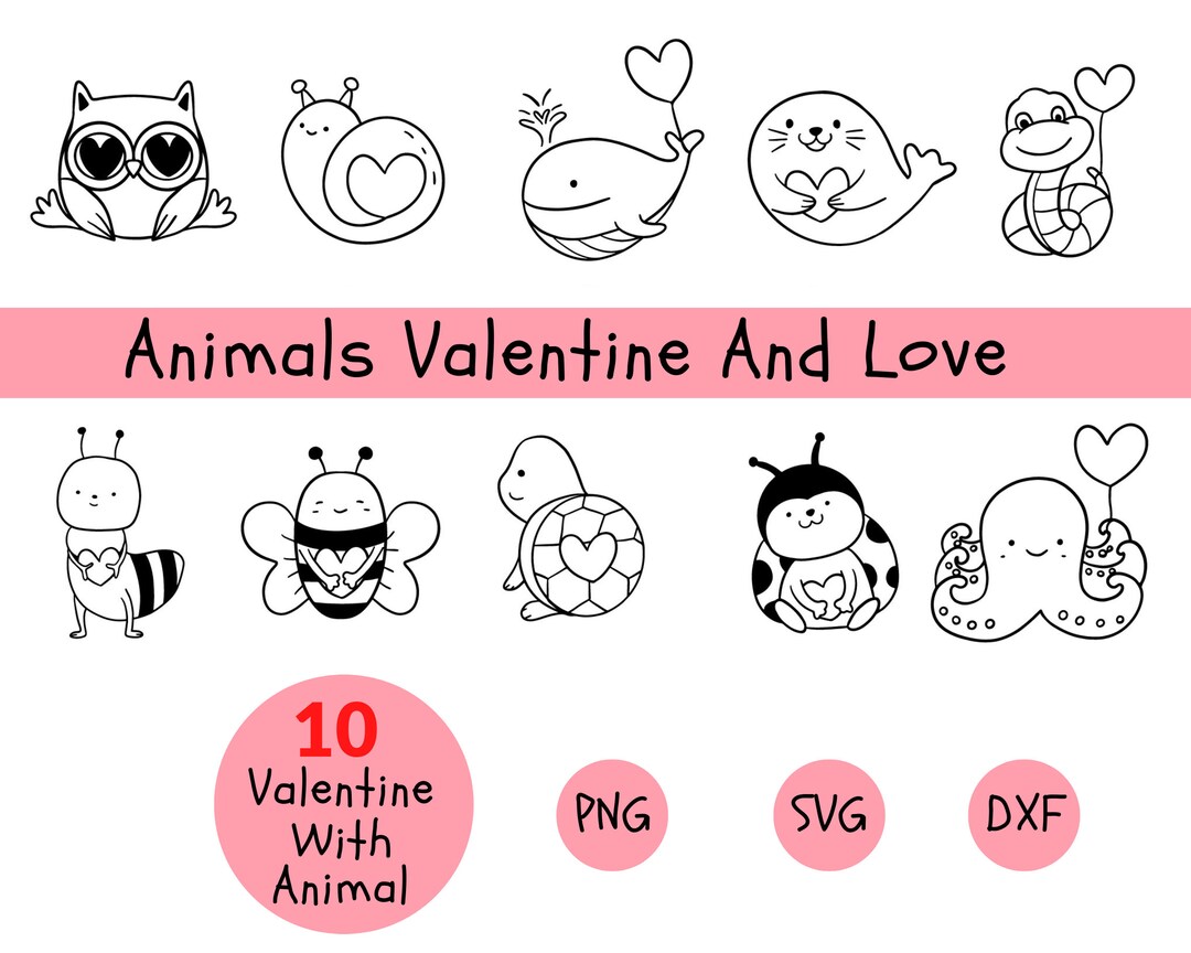10 Animals Valentine Bundle SVG Cut File. Lovely Valentine SVG Bundle ...
