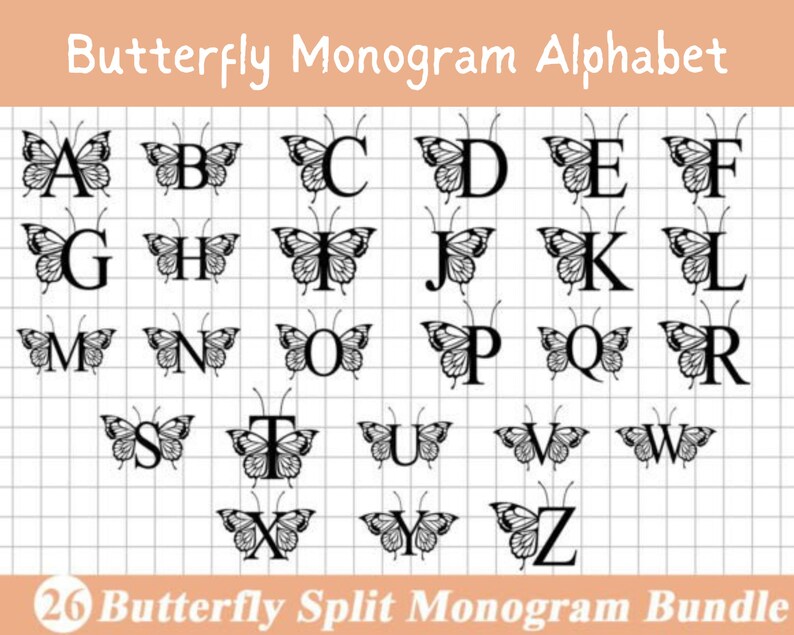Butterfly Monogram Alphabet SVG Bundle, Butterfly Svg, Butterfly Svg ...
