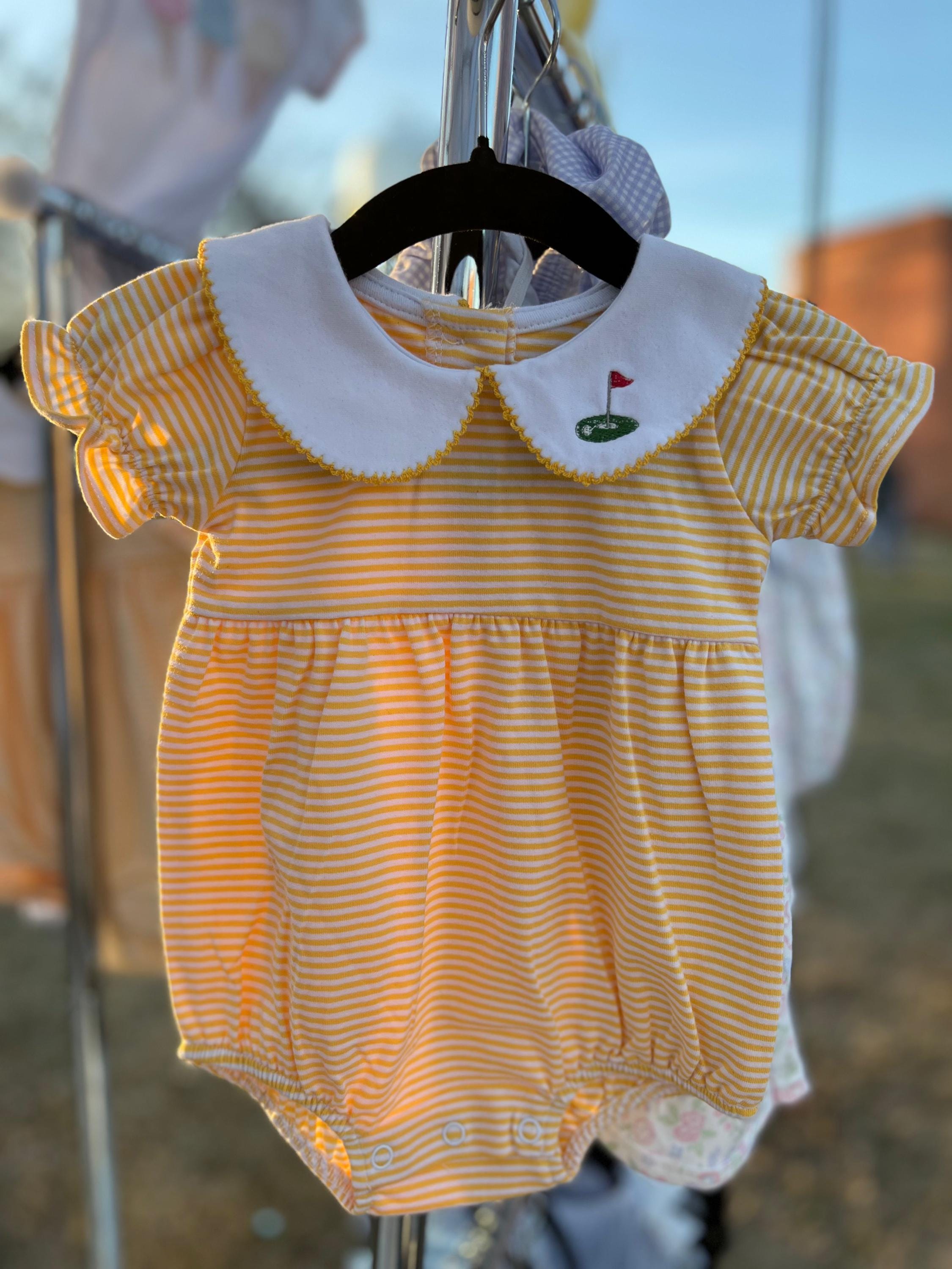 Hole in One Bubble, Picot Trim Peter Pan Collar Girls Golf Romper ...