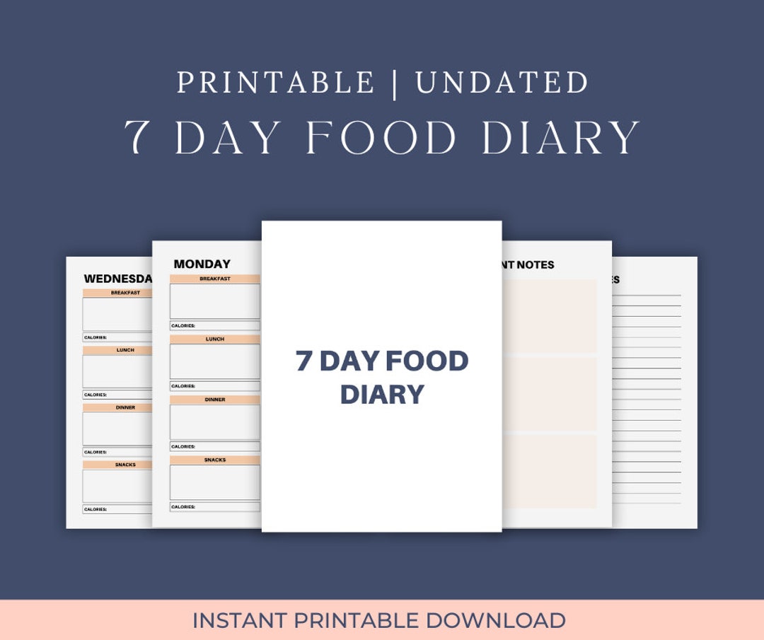 Food Diary, 7 Day Food Tracker, Nutrition Tracker, Meal Tracker - Etsy