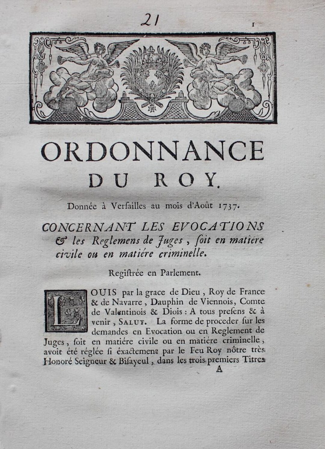 1738 Royal Ordinance: Antique French Legal Decree, Civil & Criminal Law ...