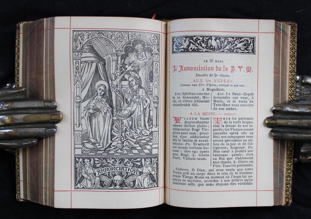1882 Antique ROMAN MISSAL Illustrated Prayerbook in Latin & French ...