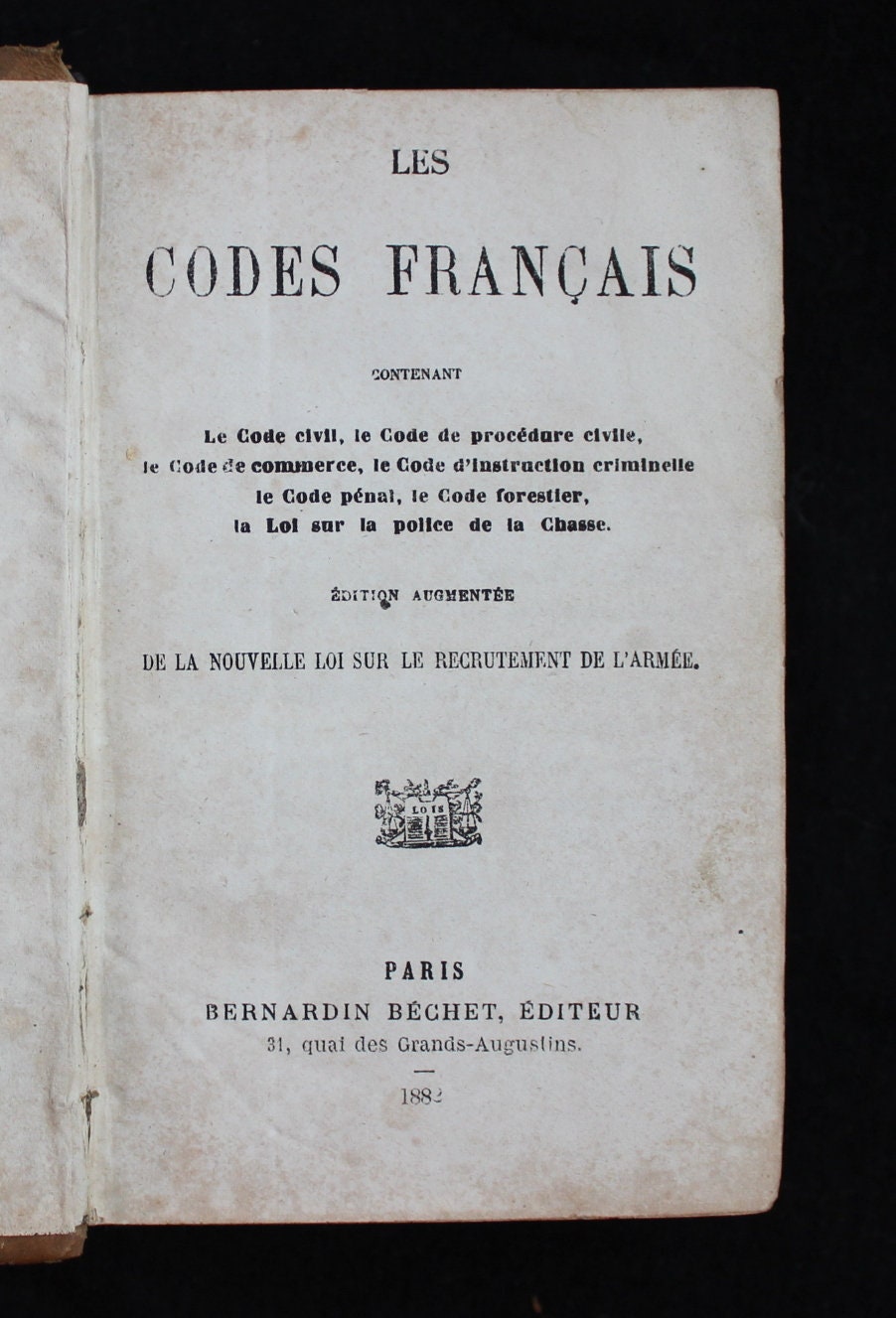 1882 RARE Antique Law Book French Codes, Including the Civil Code, Code ...