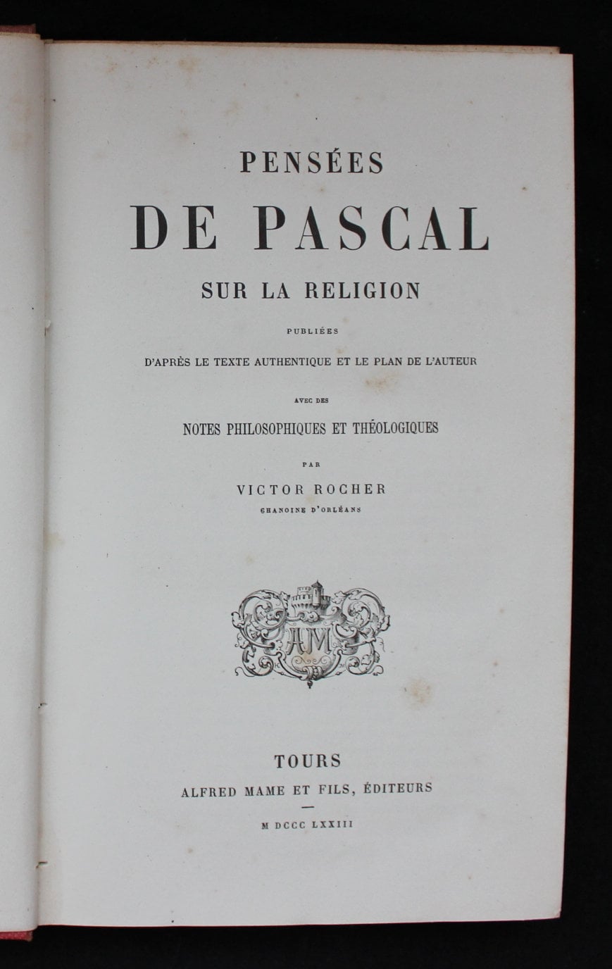 1873 RARE Apology for Christianity Pascal's Pensées Defense of the ...
