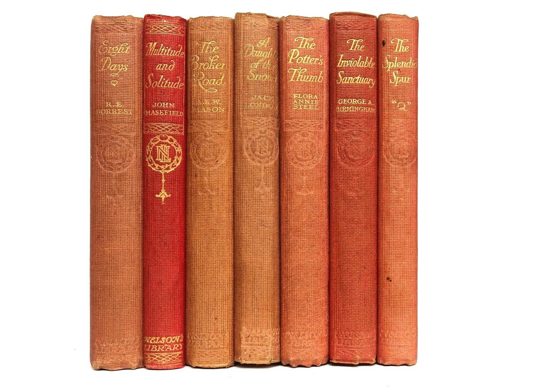 1900 RARE Set of 7 Vintage Books English Literature Decorative Red ...