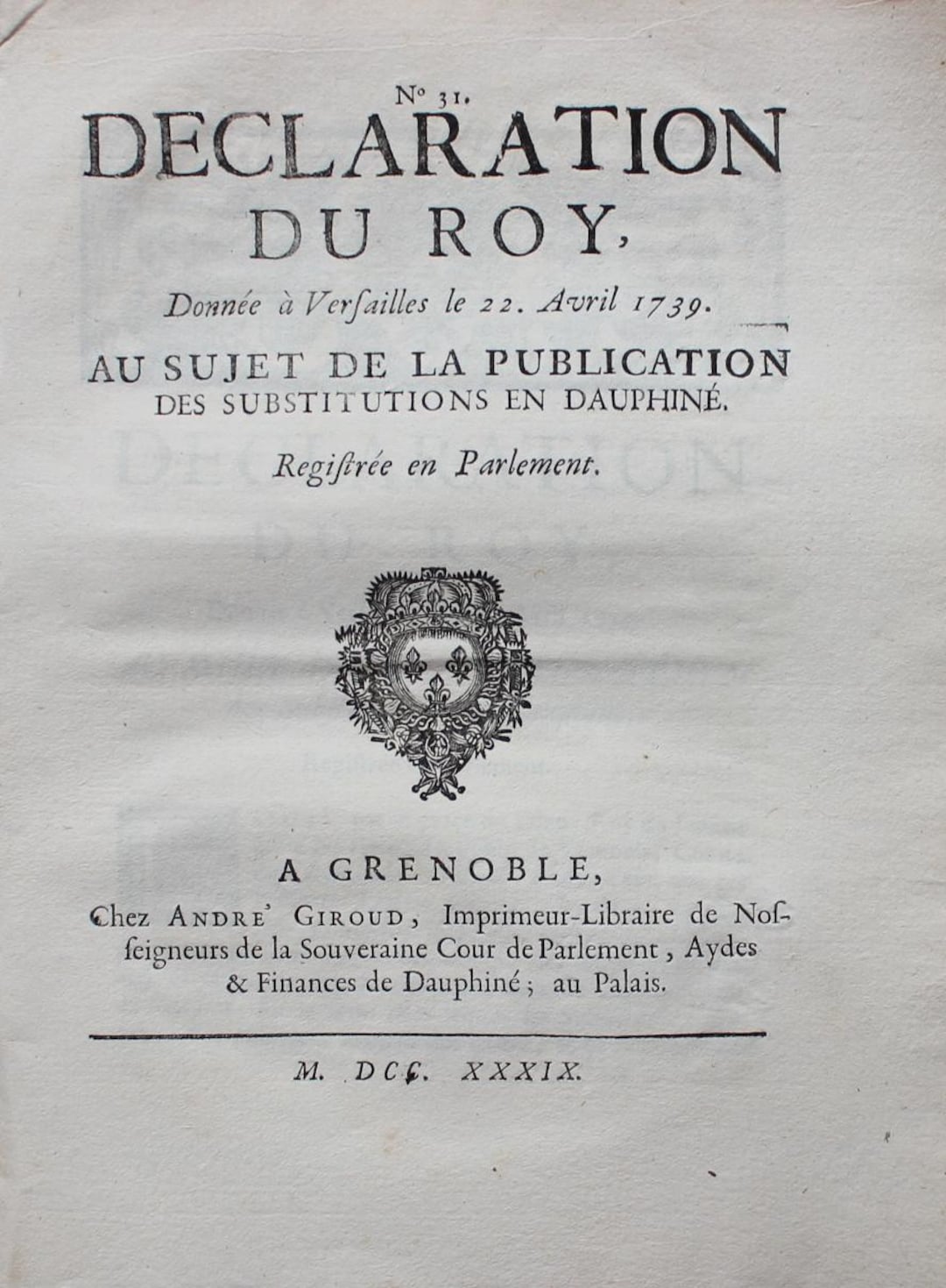 1739 French Royal Decree: 18th Century Legal Document, Grenoble - Etsy
