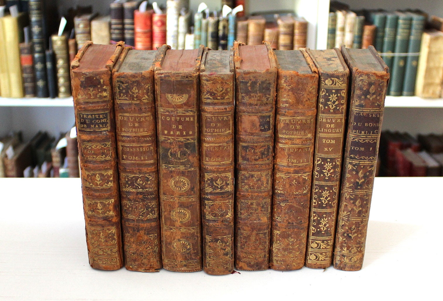 Rare French Antique Law Books From the 1700s Decorative Full Leather ...