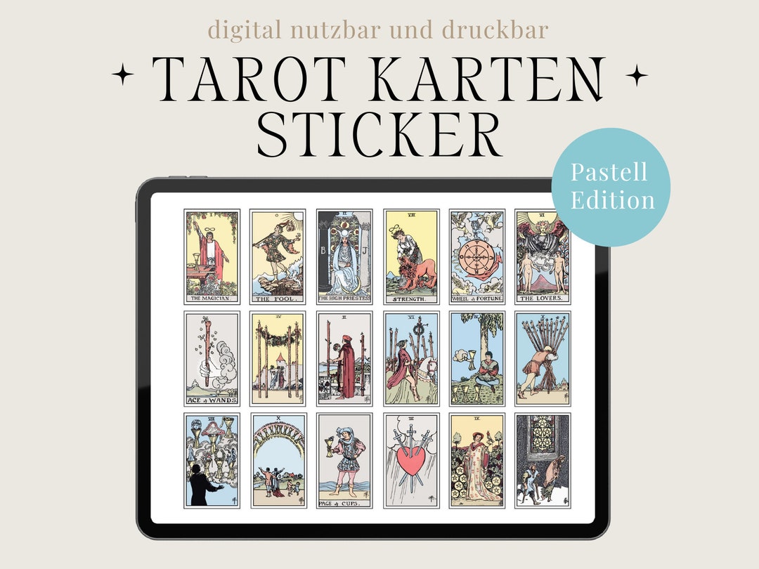Tarot Card Sticker, 78 Rider Waite Smith Full Set Deck, Pastel, Digital ...