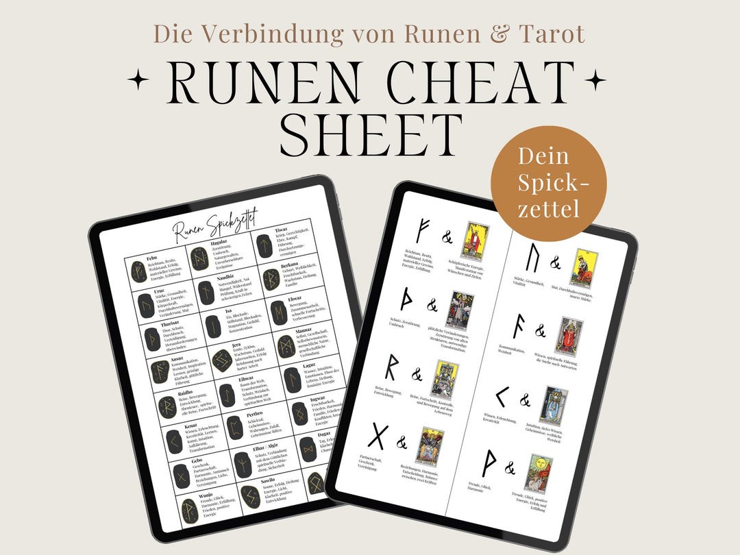 Runes and Tarot Cheat Sheet German, Reference Book, Card Reading, Cheat ...