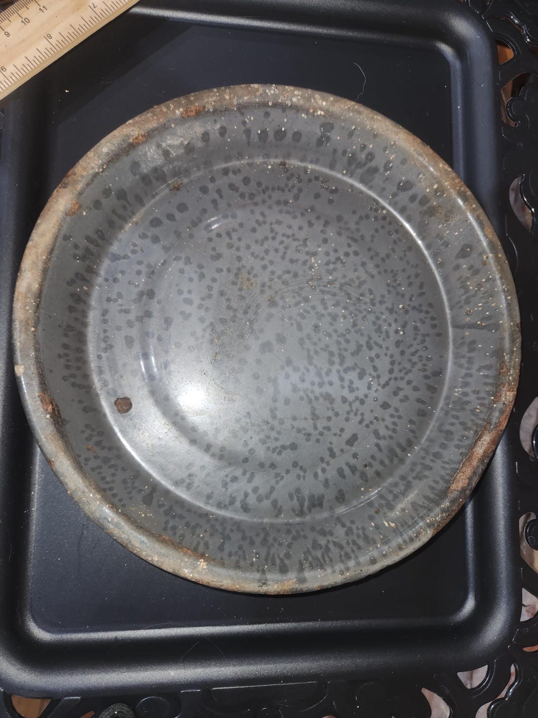 Vintage Gray Splotched Enamel Pie Pan Enm1 - Etsy