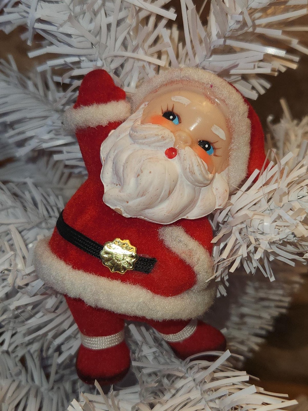 Vintage Waving Dancing Red Flocked Santa Claus Pic CHEEKS GLOW Sc7 - Etsy