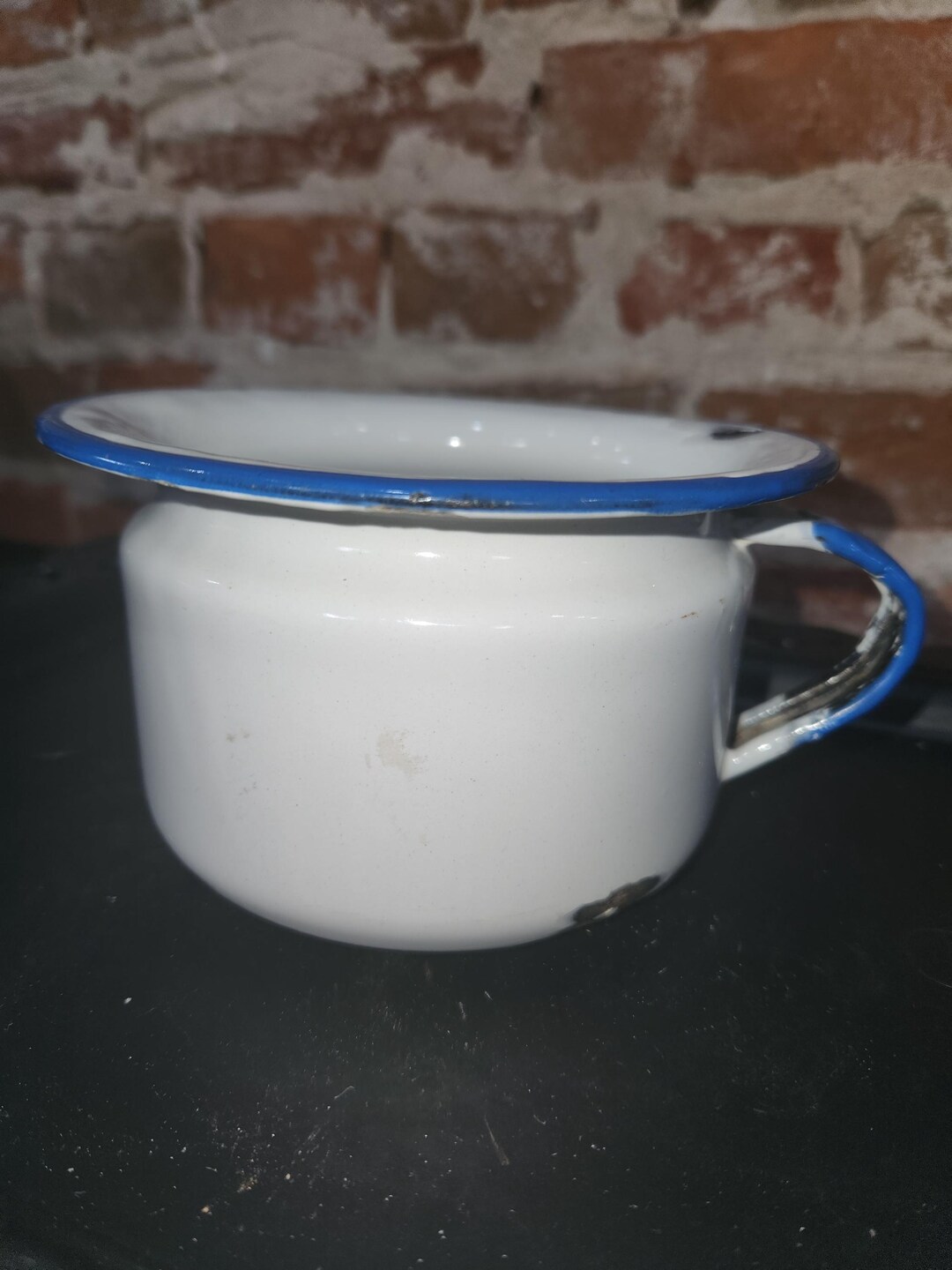 Antique Enamel Enamelware Childrens Chamber Pot White With Lighter Blue ...
