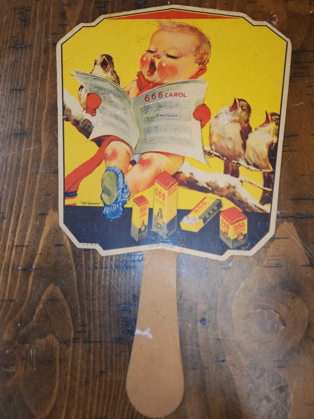 Vintage 666 Quartette Advertising Fan Medicine Liquid Salve Tablets ...