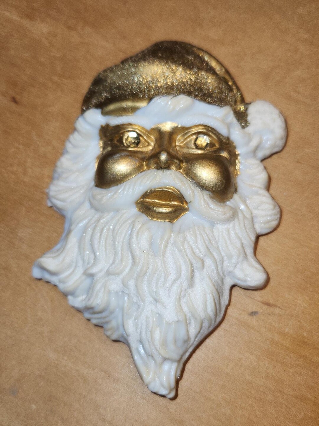 Vintage Gold Glitter Molded Plastic Santa Head Ornament Light ...