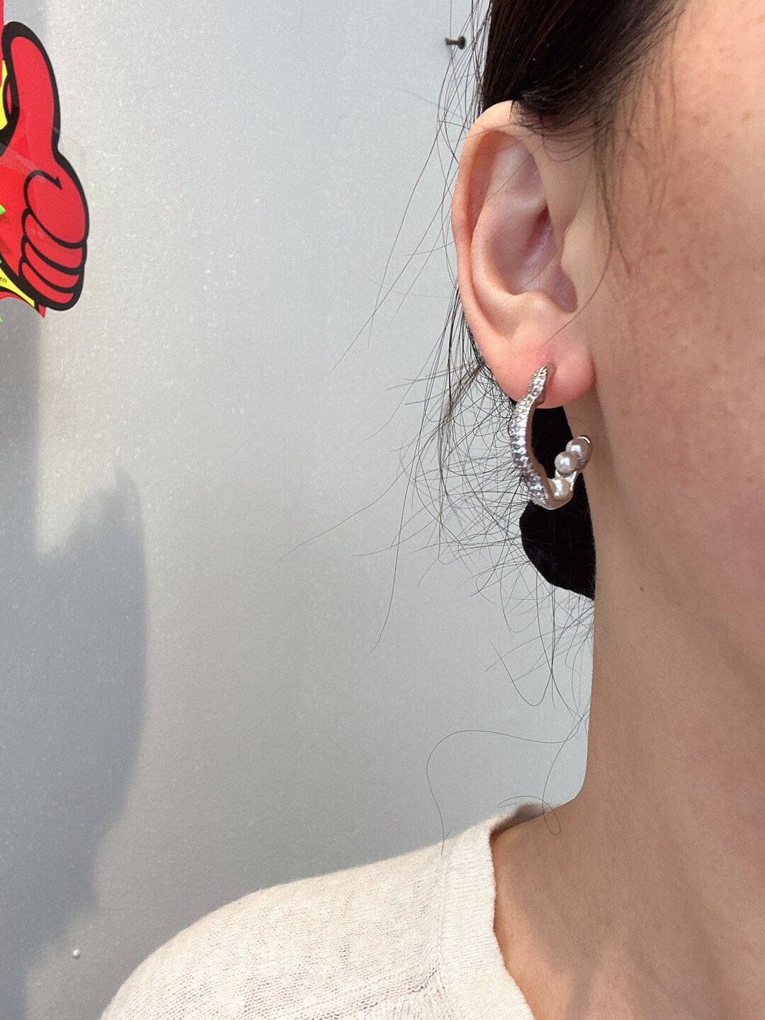 Lustrous Harmony: Diamond & Pearl Elegance Hoops Silver Studs Hoop Earring Perfect Gift for Her ...