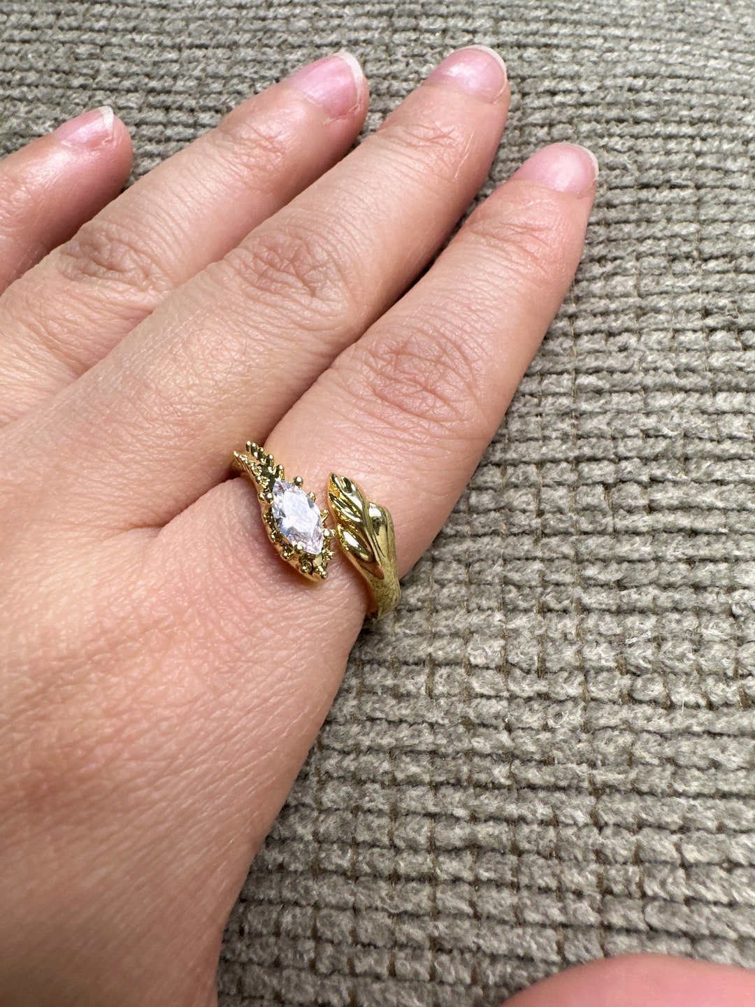 Golden Elegance: 18K Gold Plated Tear Shape Diamond Statement Ring With ...
