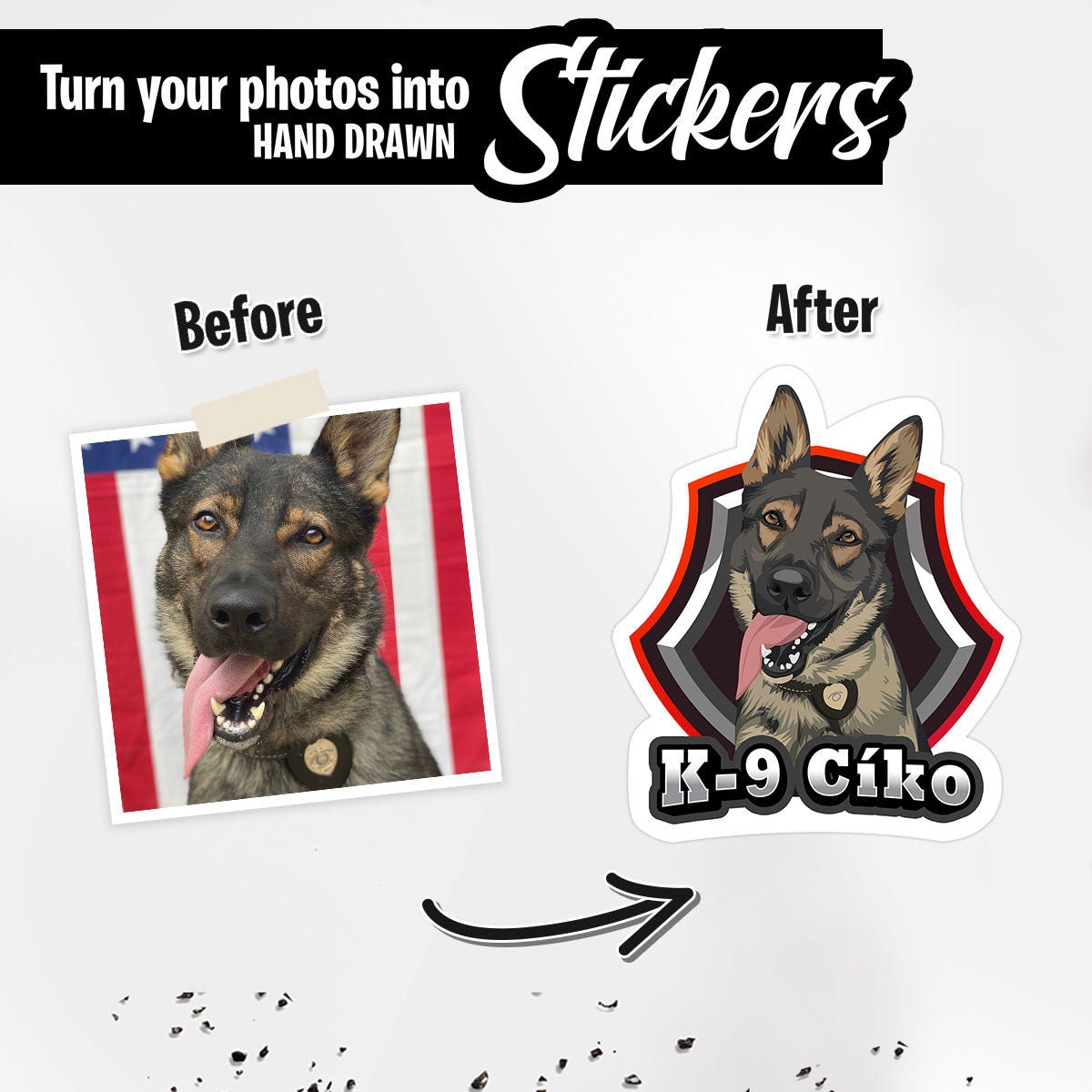 Custom Police K9 Stickers Hand Drawn, Personalized Police Dog Decals ...