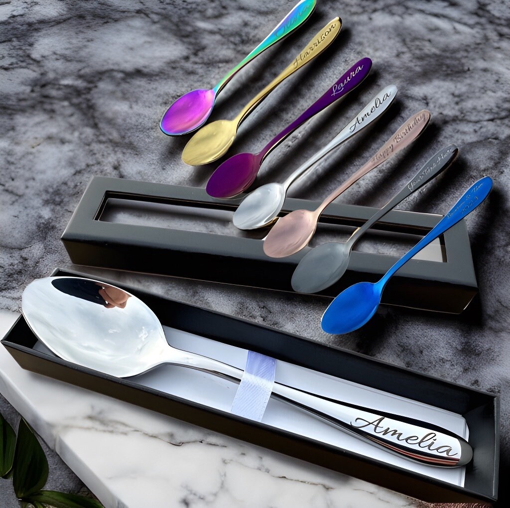 1/10/50/100 Personalised Laser Engraved Stainless Steel Spoon Top ...