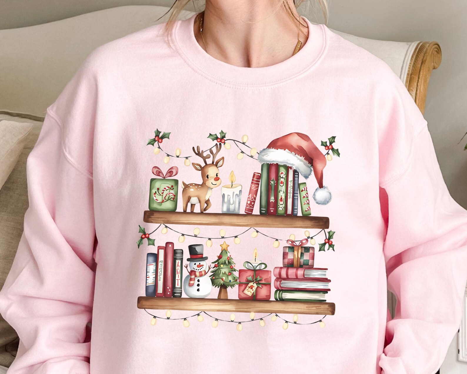 Christmas Bookshelf Sweatshirt Book Lover Bookish Christmas Crewneck ...