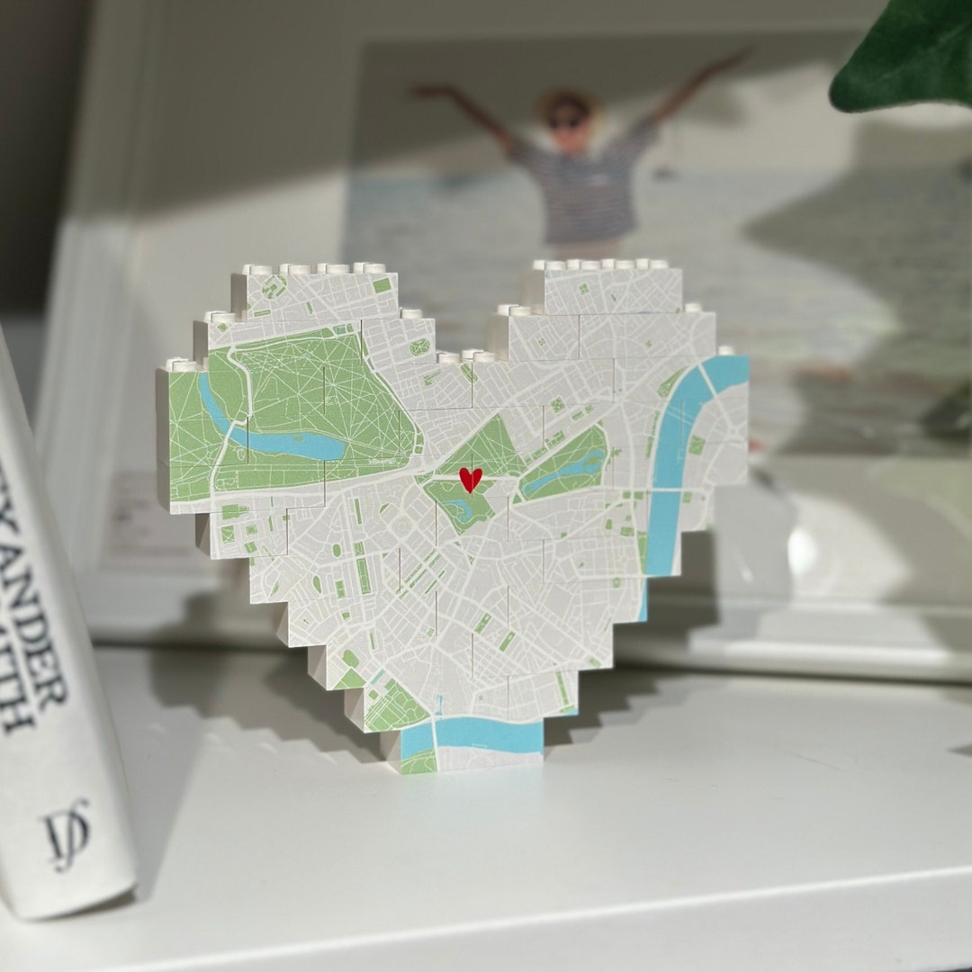 Personalised Map Print Heart Made With LEGO® Bricks, Engaged, Wedding ...