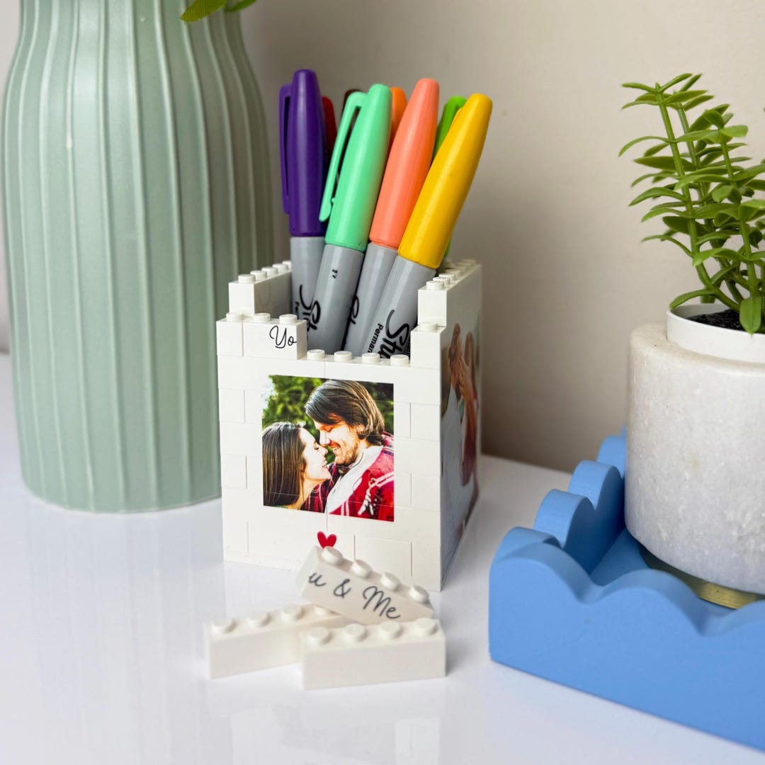 Personalised You & Me LEGO® Brick Desk Pencil Pot, Gift for Couples ...