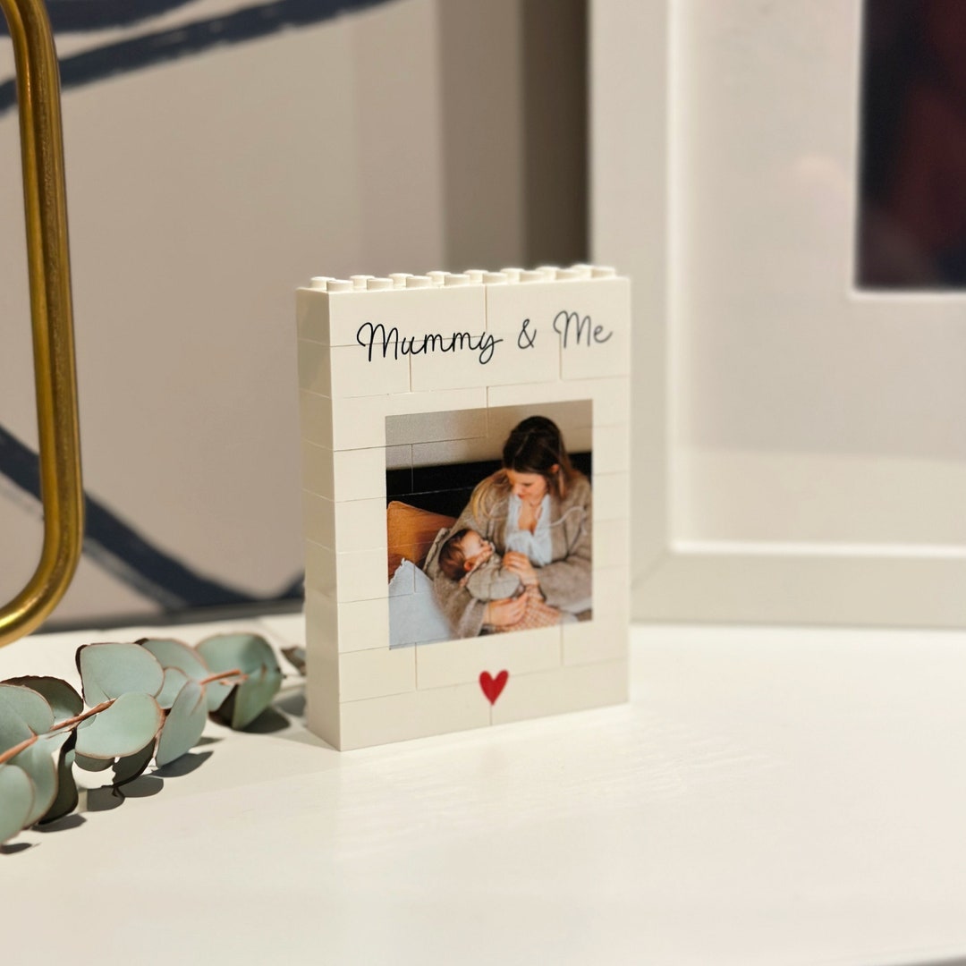 Personalised Mummy & Me LEGO® Brick Photo Block, Gift for Mum, White ...