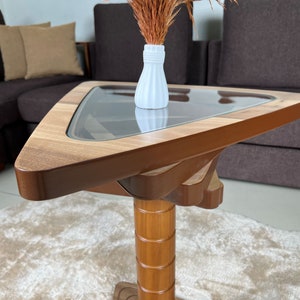 Pyramid Walnut Coffee Table: Modern Triangular Glass Top Table - Etsy