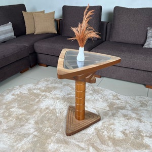 Pyramid Walnut Coffee Table: Modern Triangular Glass Top Table - Etsy