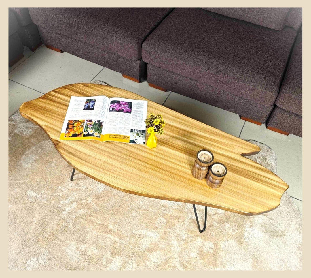 Natural Solid Wood Coffee Table Live Edge Style, Modern Custom Ellipse ...