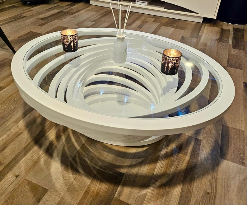 Moderne zwarte ovale salontafel: blad van natuurlijk hout en glas ...