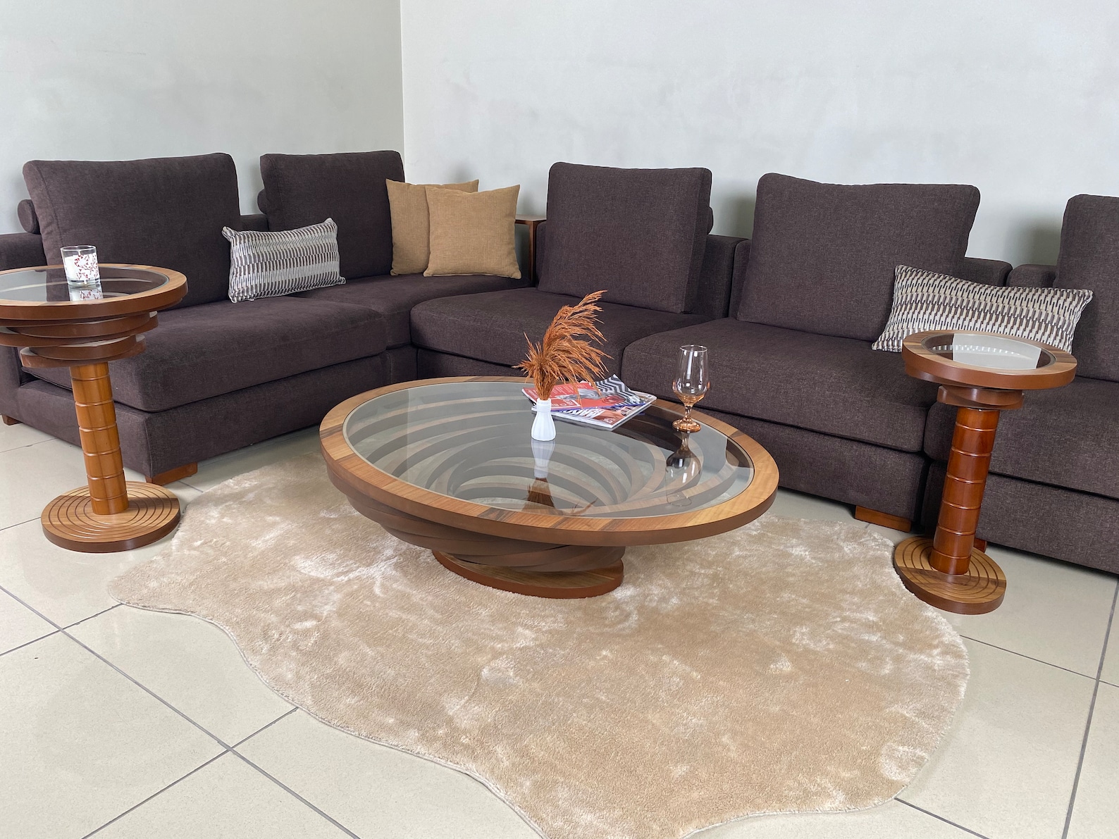 Ellipse Large Coffee Table for Living Room, Natural Walnut Coffee Table ...