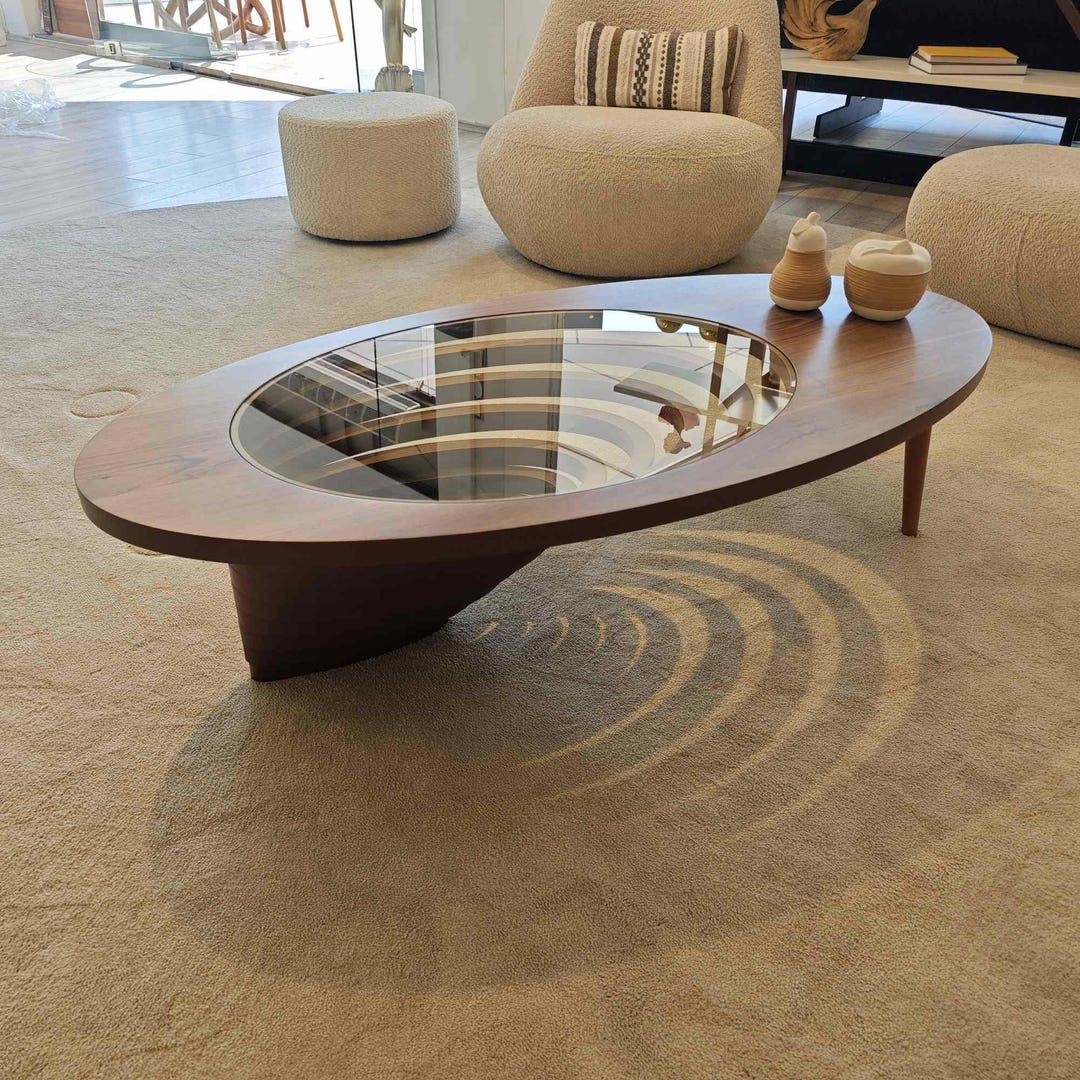 Ellipse Walnut Coffee Table: Modern Glass Top Design - Etsy
