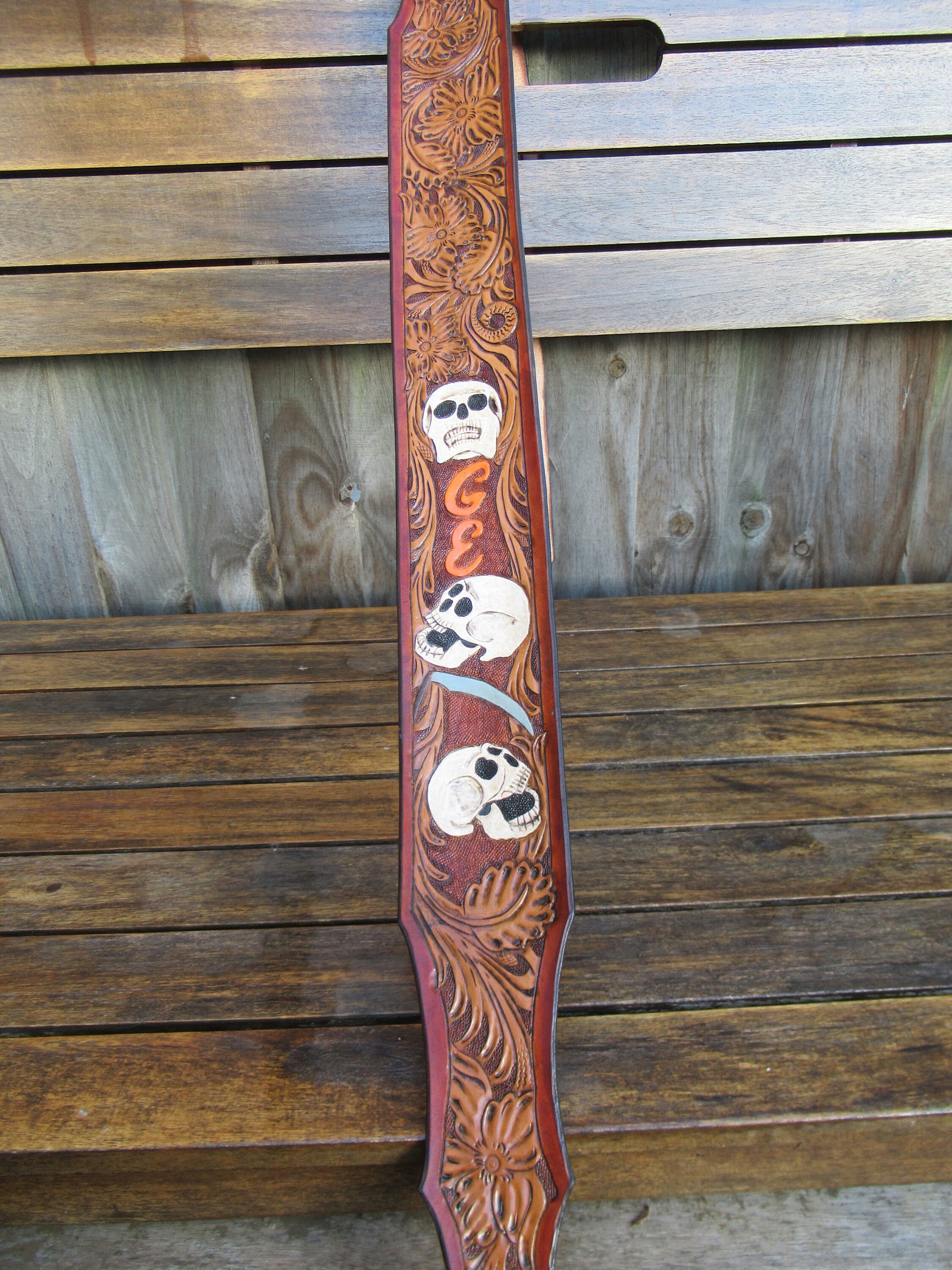 Handmade Leather Tooled Skull Guitar/bass/banjo Strap - Etsy
