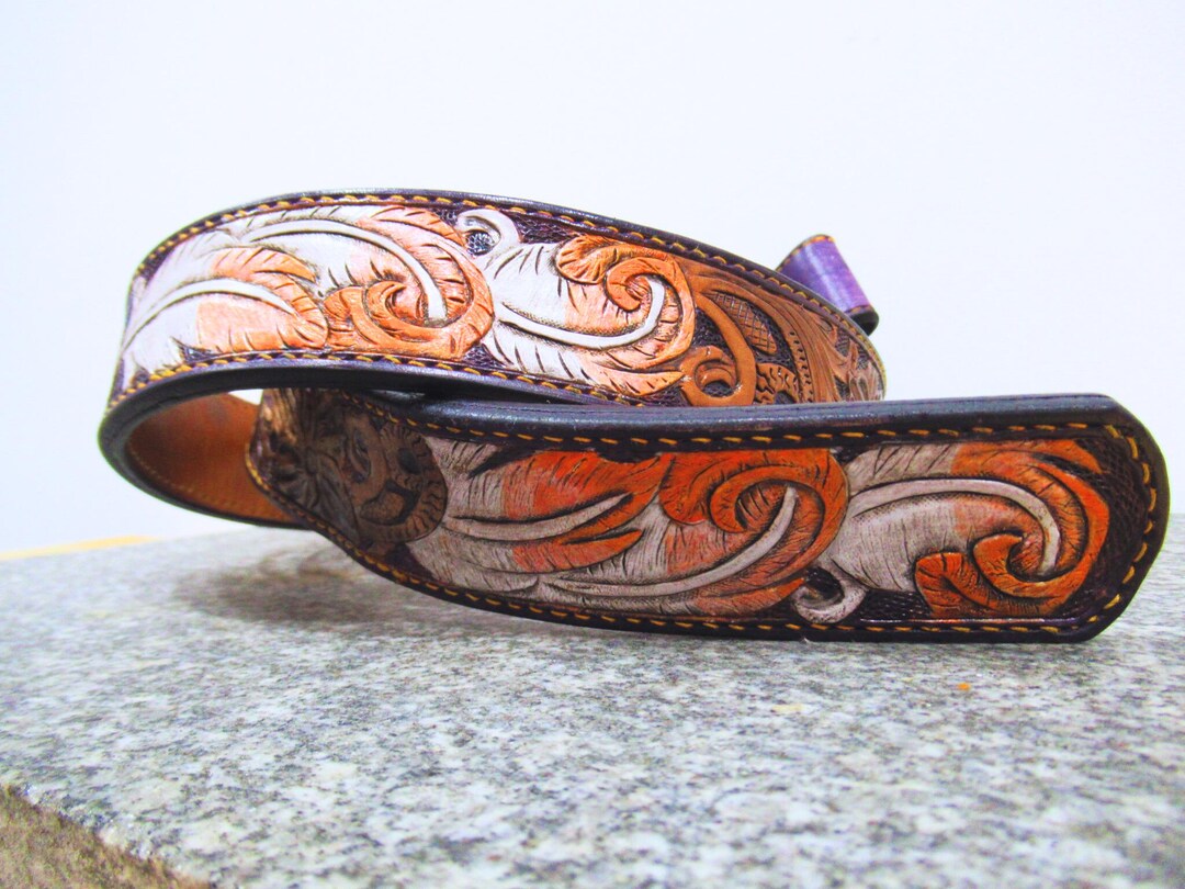 Handmade Leather Tooled Custom Feather Belt - Etsy
