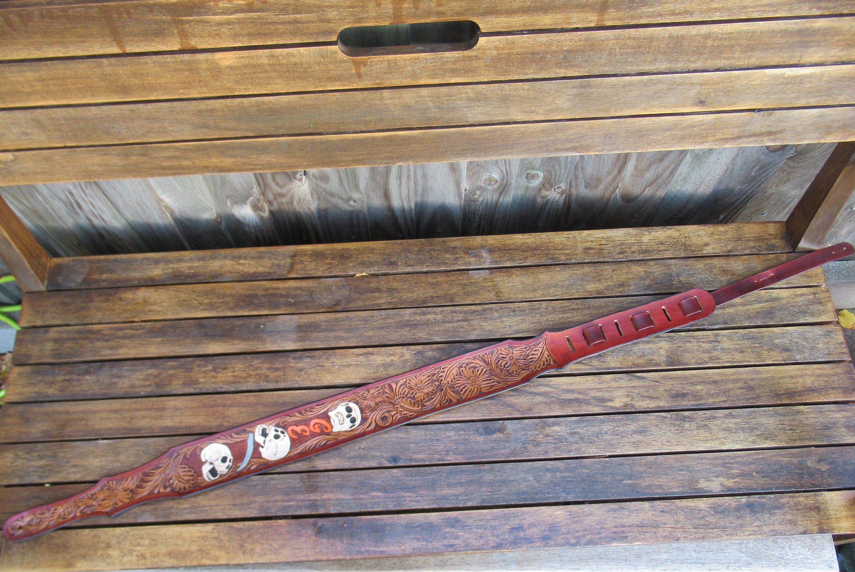 Handmade Leather Tooled Skull Guitar/bass/banjo Strap - Etsy
