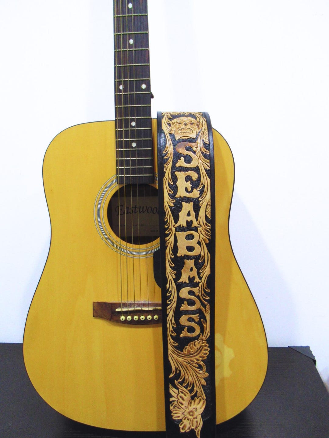Handmade Leather Tooled Guitar Strap – Personalized Name, Bass or Banjo ...