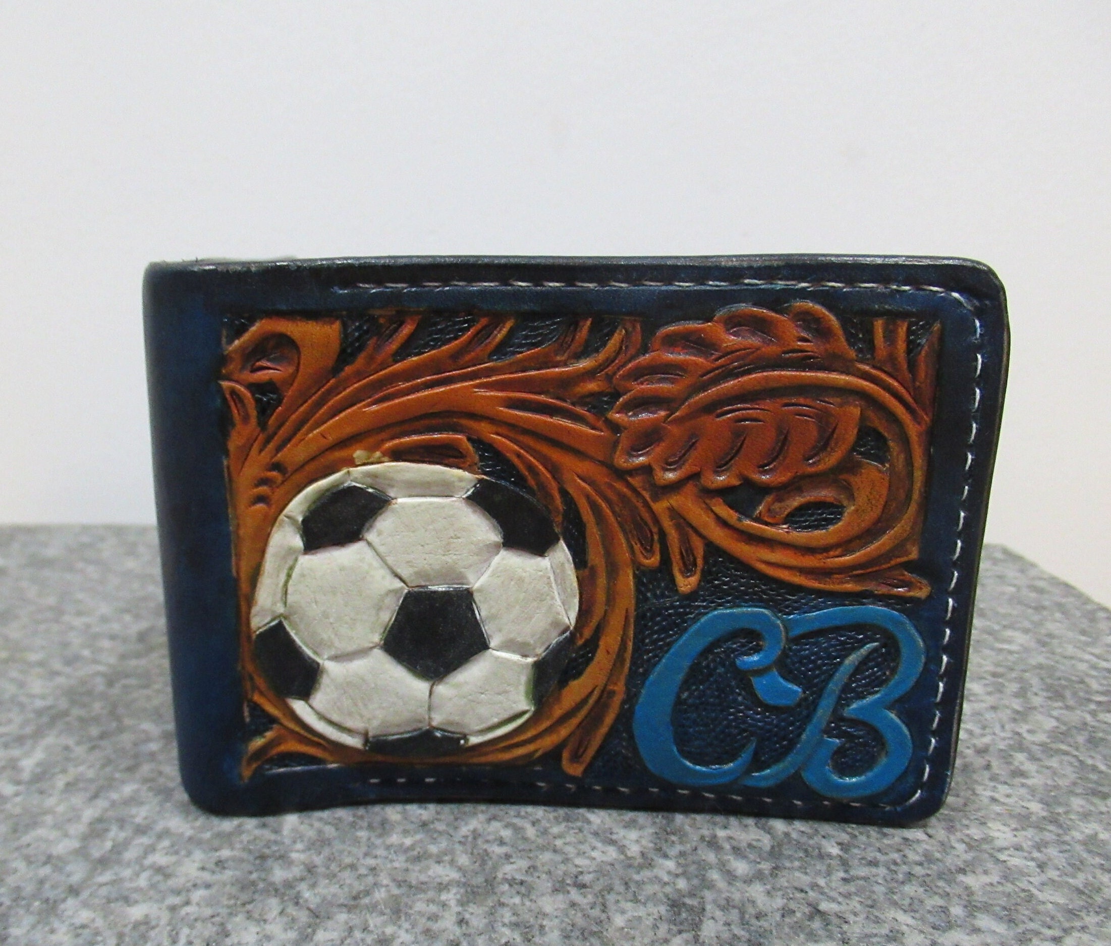 Handmade Leather Tooled Bifold Football Wallet - Etsy