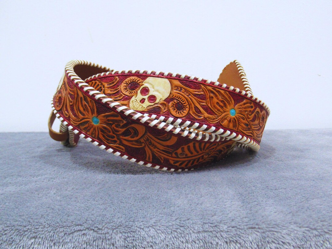 Handmade Leather Tooled Custom Skull Belt - Etsy
