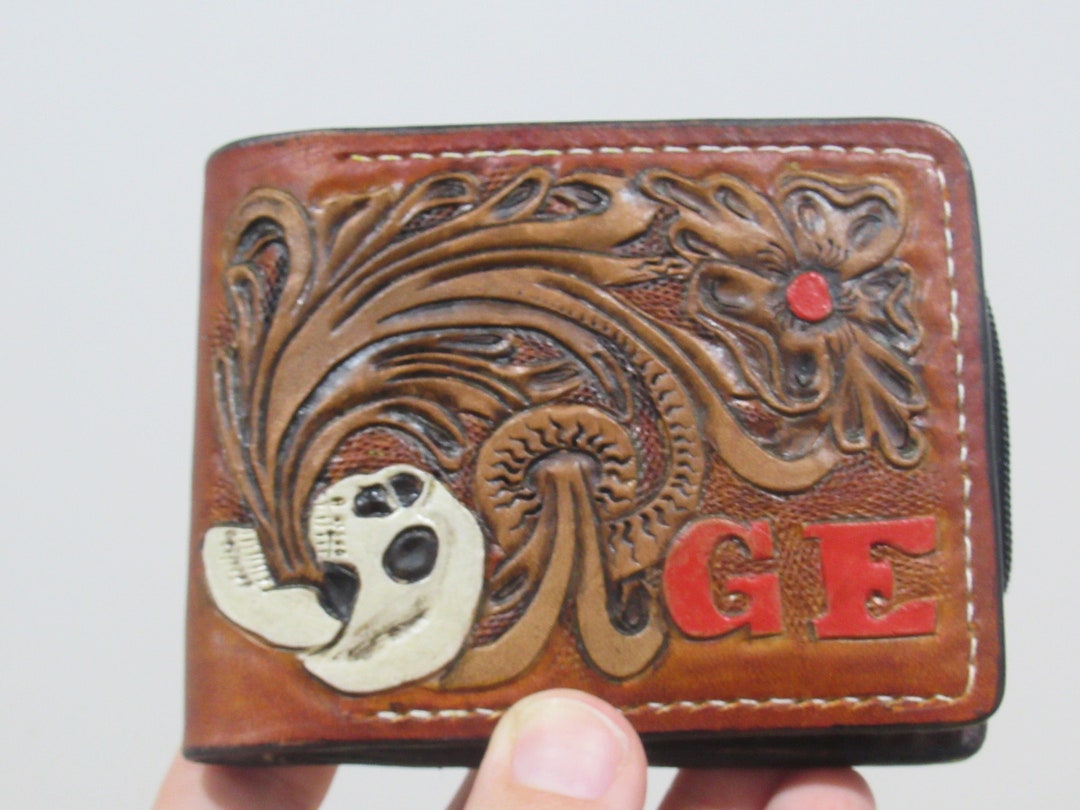 Handmade Leather Tooled Bifold Skull Wallet - Etsy