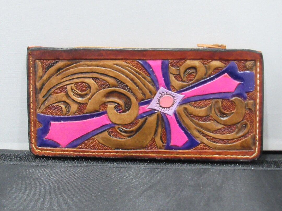 Handmade Leather Tooled Cross Purse - Tan - Etsy