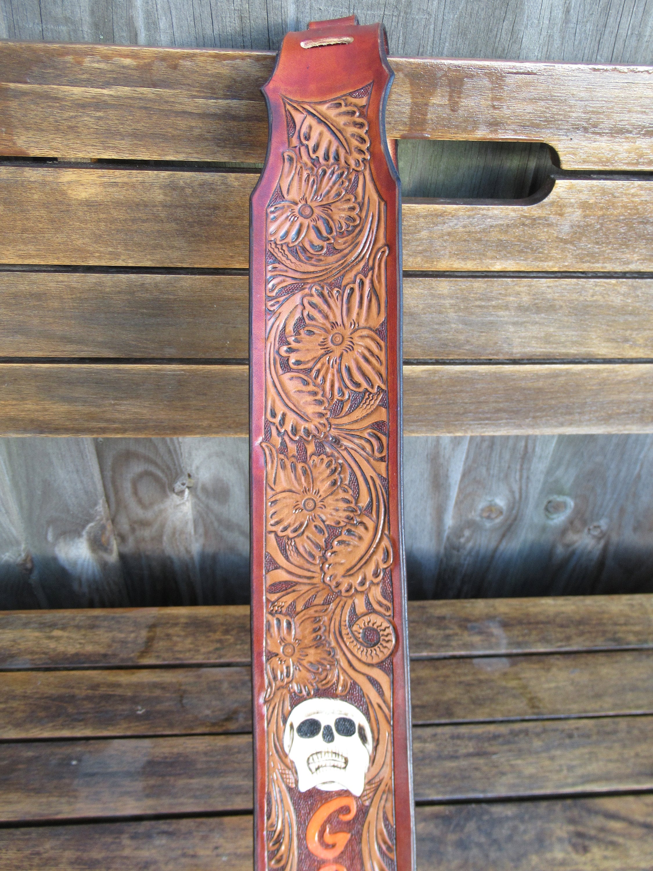 Handmade Leather Tooled Skull Guitar/bass/banjo Strap - Etsy