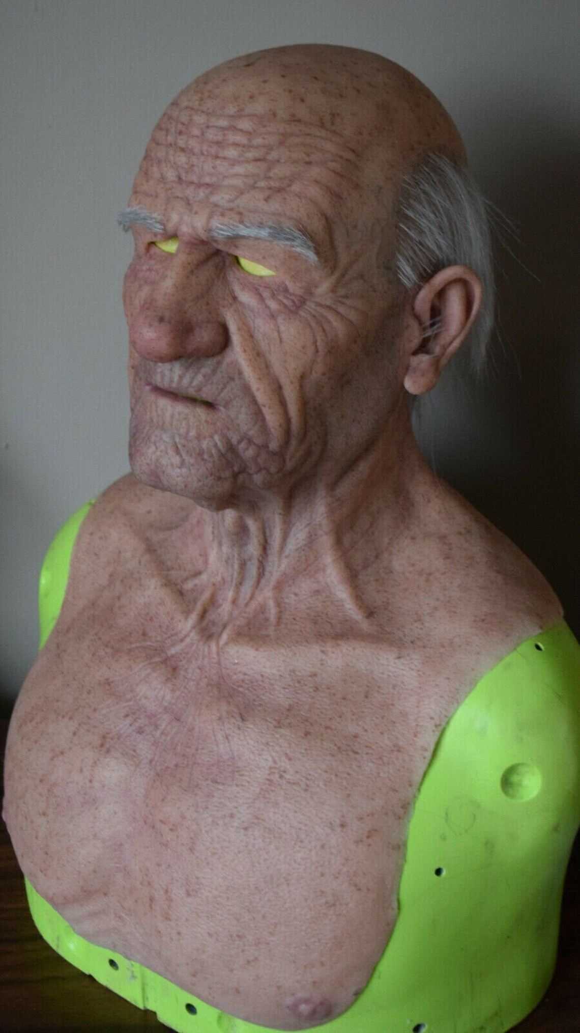 OLD Man MASK, Realistic Silicone, Bald Head Punched Hairs Water & Heat ...