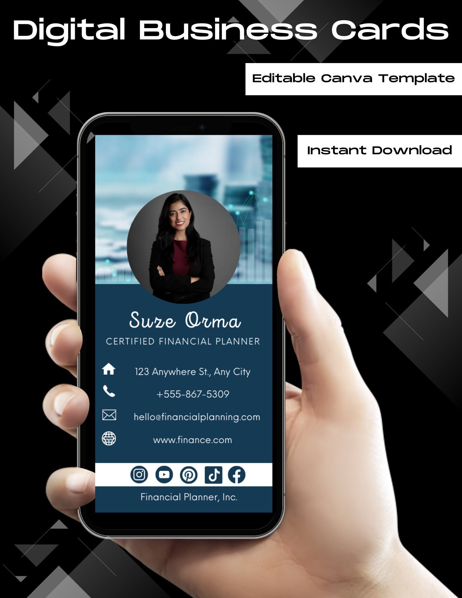 Digital Business Card Template, Finance Business Card, Canva Template ...