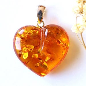Heart Shape Honey Amber Pendant, Amber Jewelry, Natural Baltic Amber ...