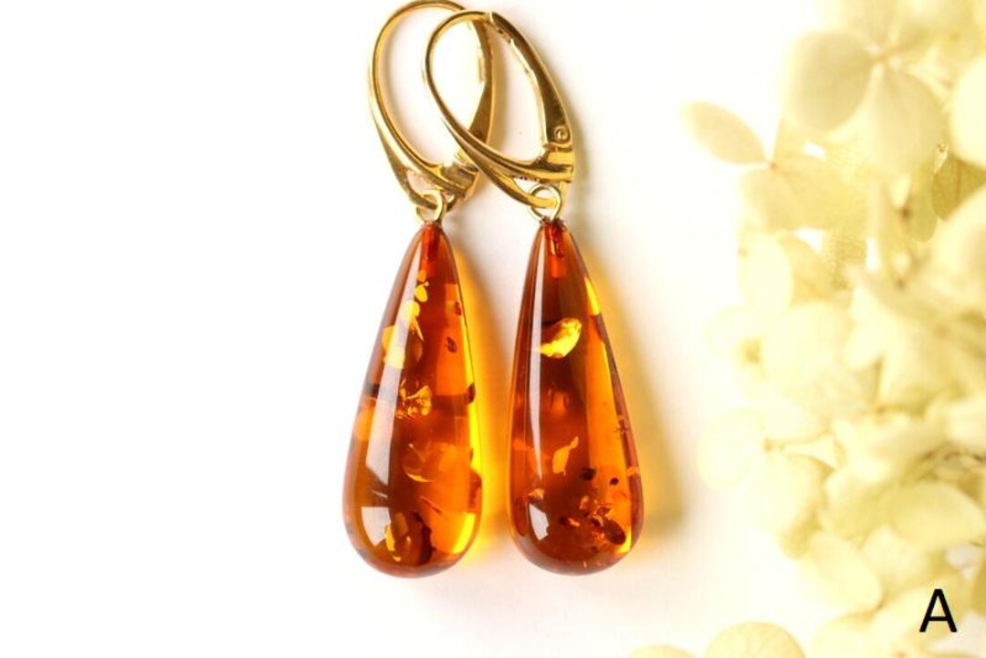Massive Amber Earrings Cognac Color Teardrop Amber Earrings Natural ...