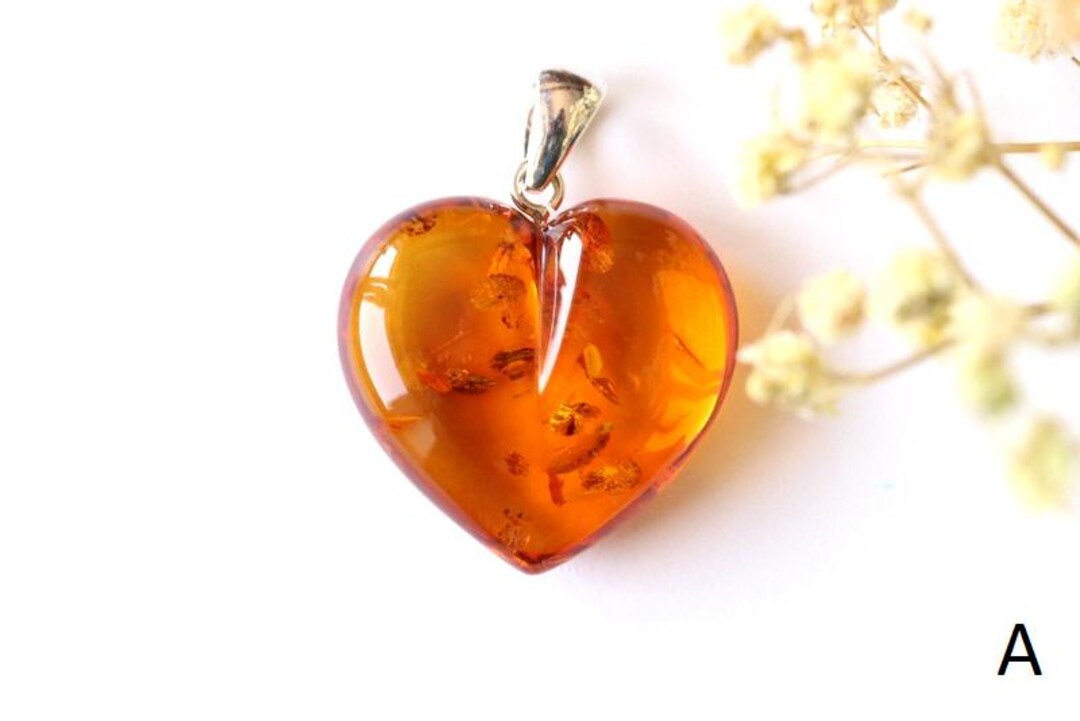 Heart Shape Honey Amber Pendant, Amber Jewelry, Natural Baltic Amber ...