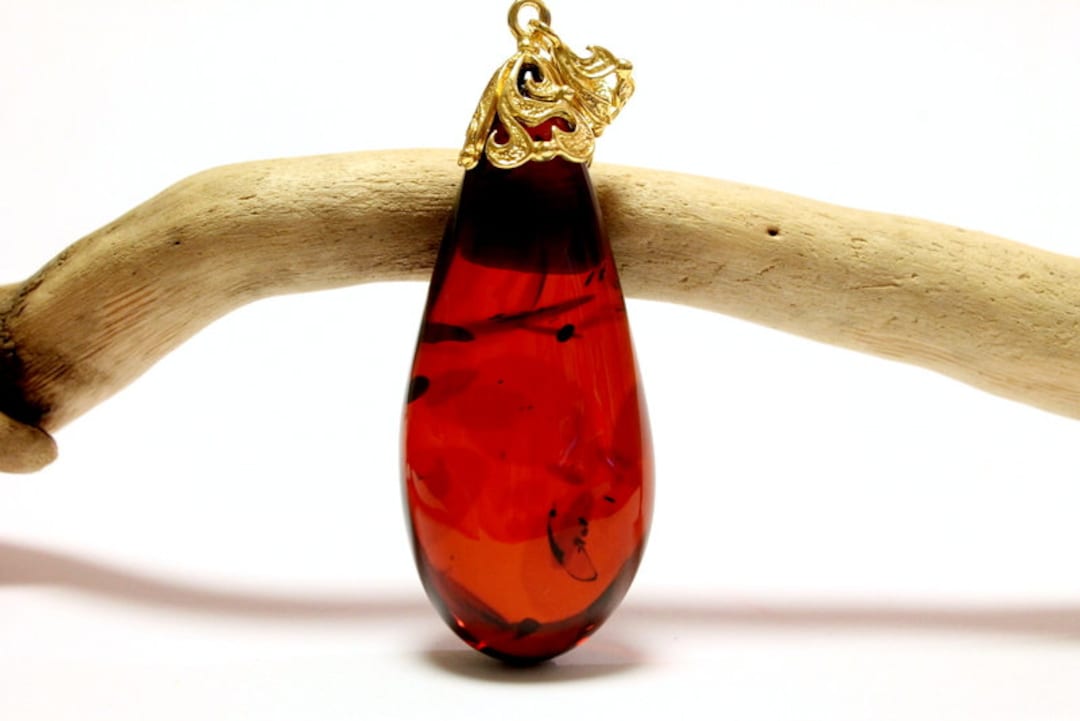 Massive Cherry Color Royal Natural Baltic Amber Pendant, Long Luxurious ...