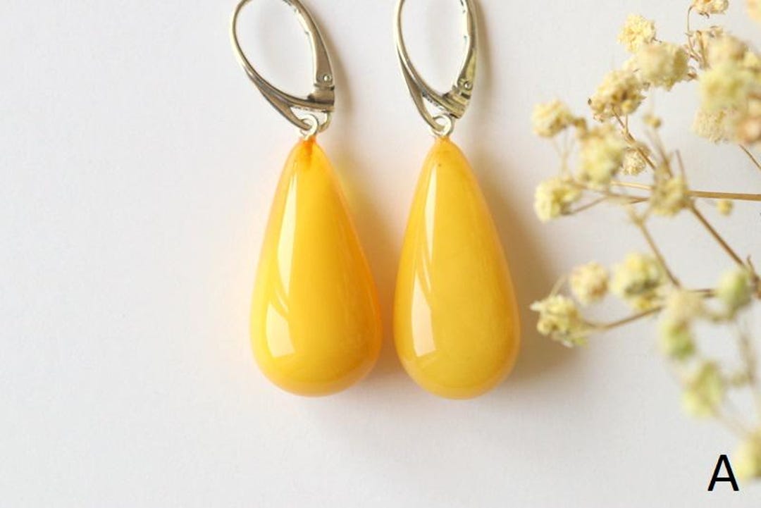 Royal Yellow Amber Earrings, Drops Amber Earrings, Teardrop Yellow ...